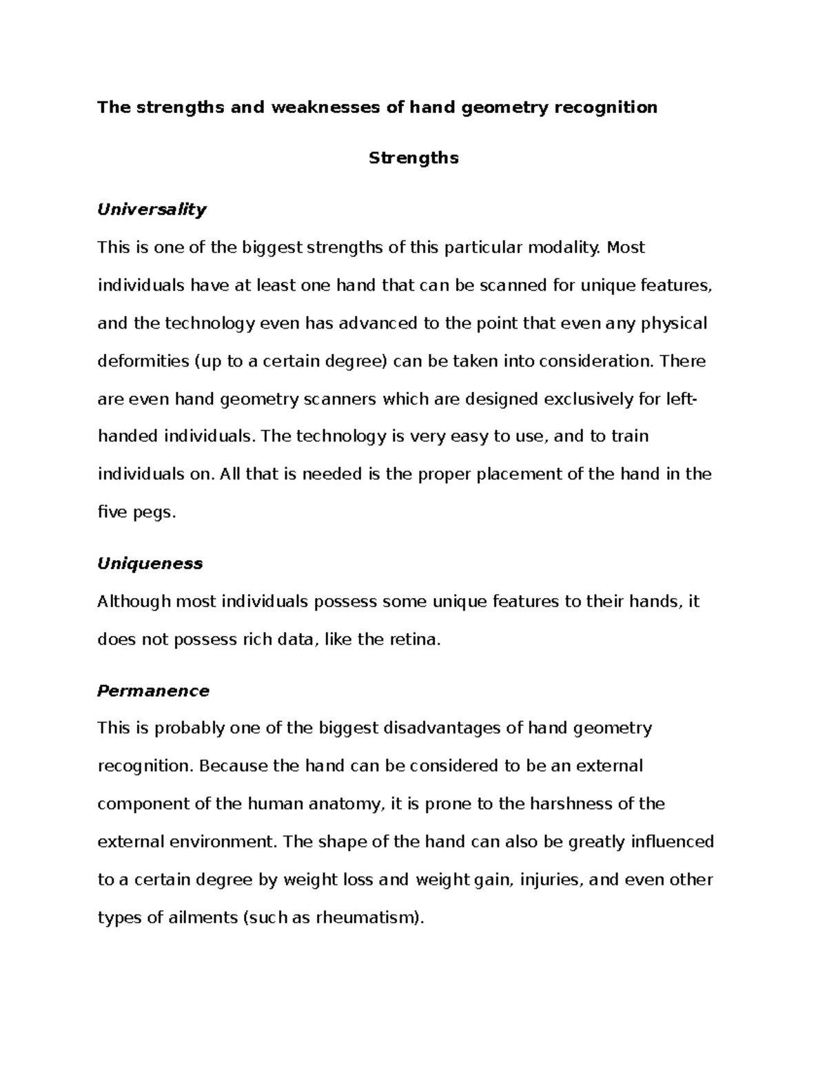 The strengths and weaknesses of hand geometry recognition - The ...