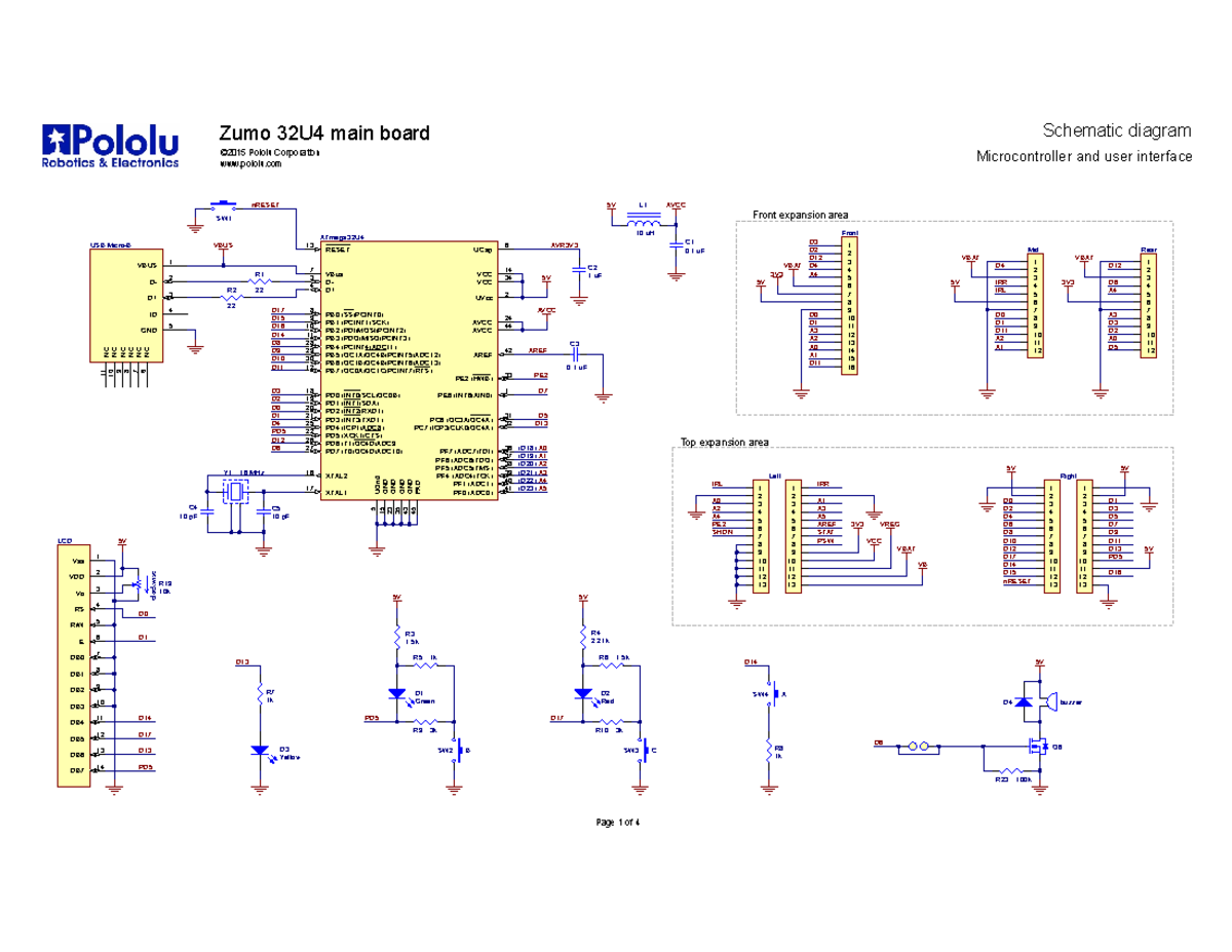 Zumo 32u4 schematic diagram - Zumo 32U4 main board ####### ©2015 Pololu Corporation ...