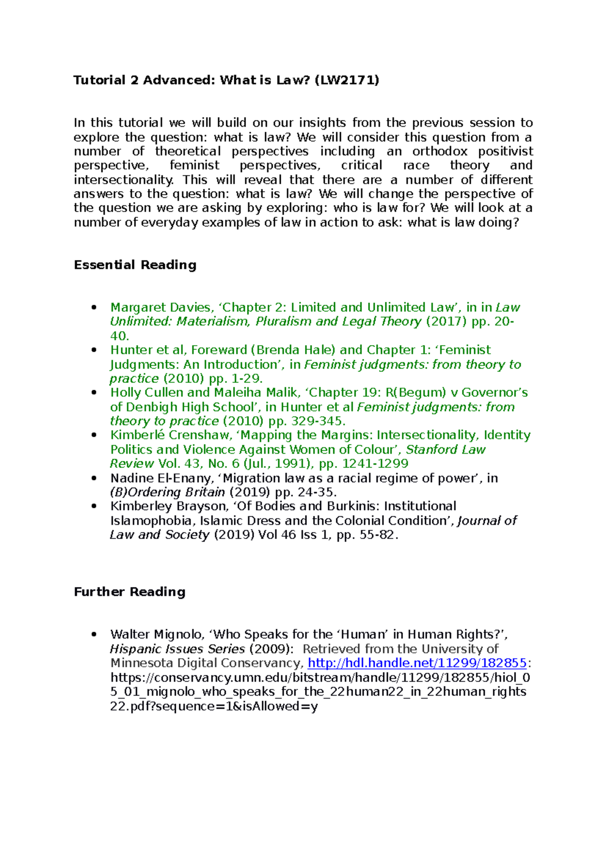 Tutorial 2 Advanced LW2171 - Tutorial 2 Advanced: What is Law? (LW2171 ...
