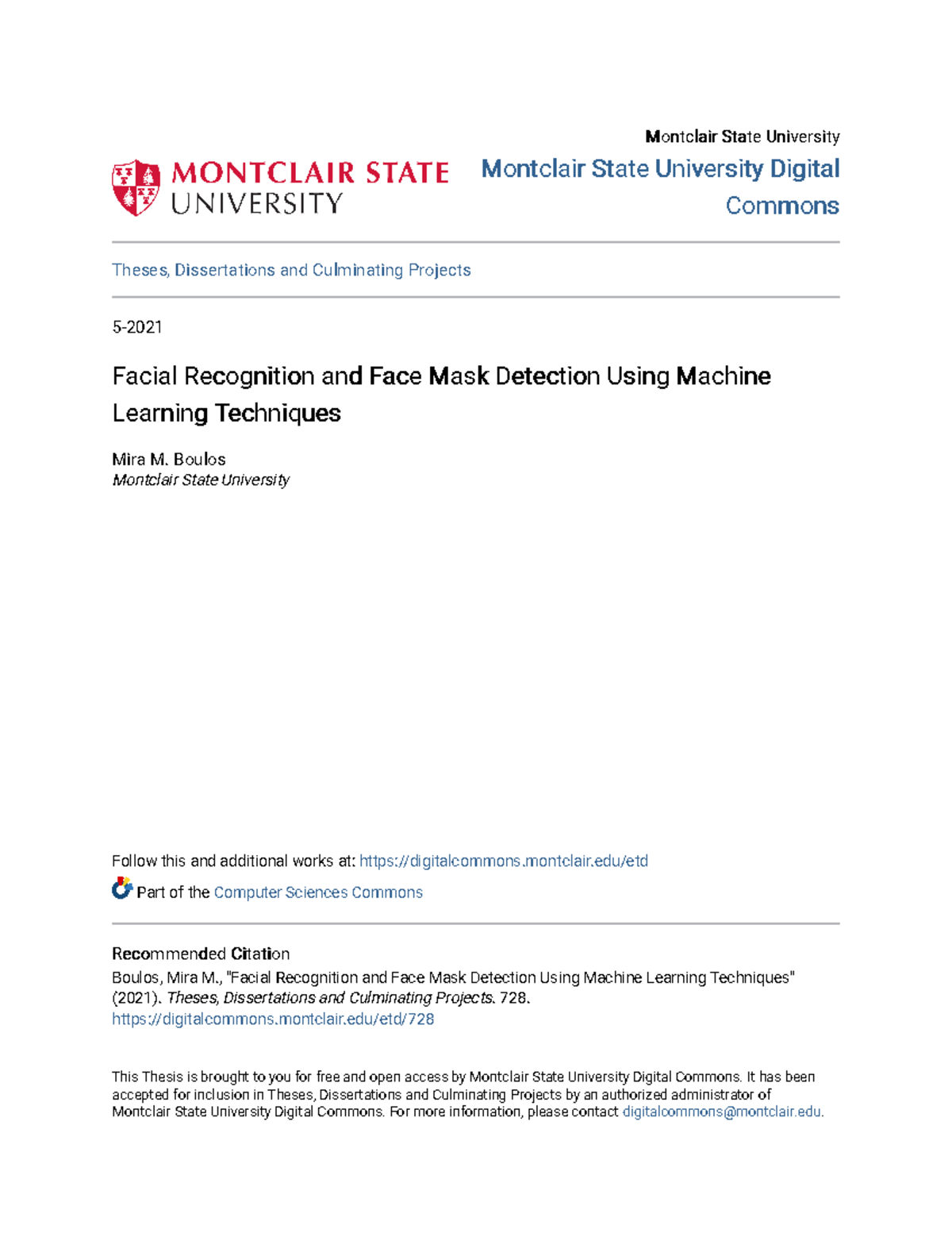 Facial Recognition And Face Mask Detection Using Machine Learning
