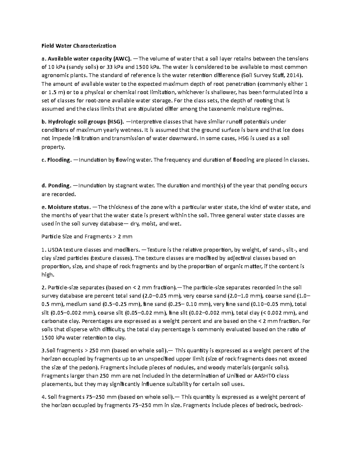 Field Water Characterization - Available water capacity (AWC). —The ...