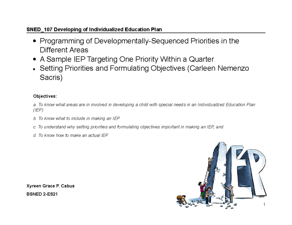 A Sample IEP Targeting One Priority Within a Quarter - To know what ...