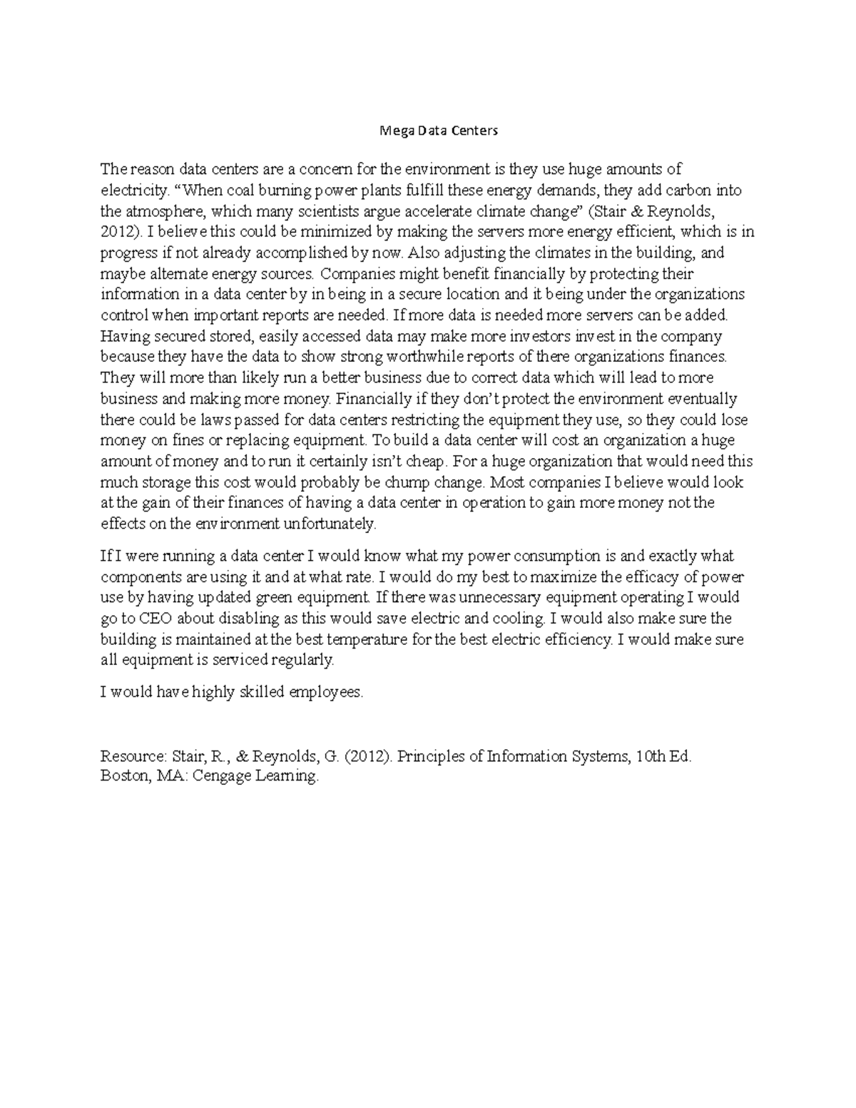 TECH 100 Week 4 Discussion Mega Data Centers - Mega Data Centers The ...