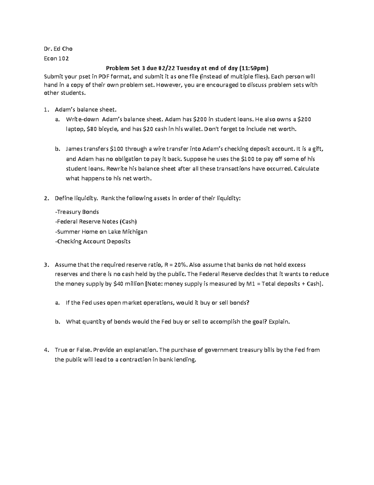 Problemset3macro Problemset3macro Dr Ed Cho Econ 102 Problem