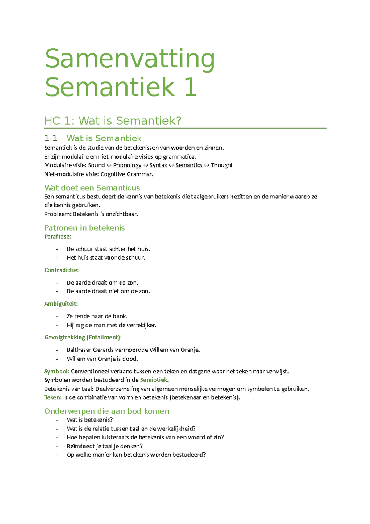 Samenvatting-Semantiek-1 - Er zijn modulaire en niet-modulaire visies ...