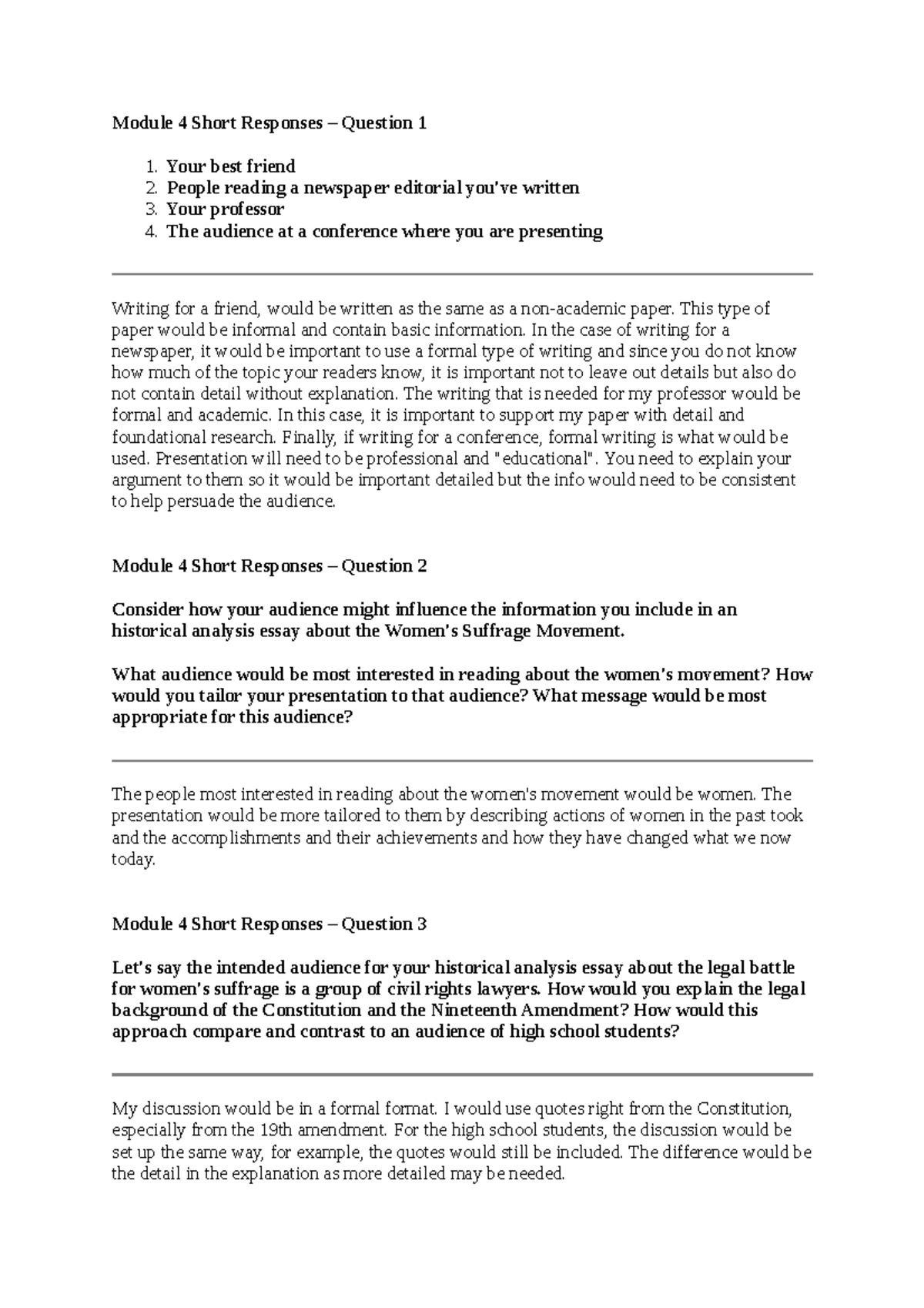 Amanda Locke HIS 200 Applied History short responses - Module four ...