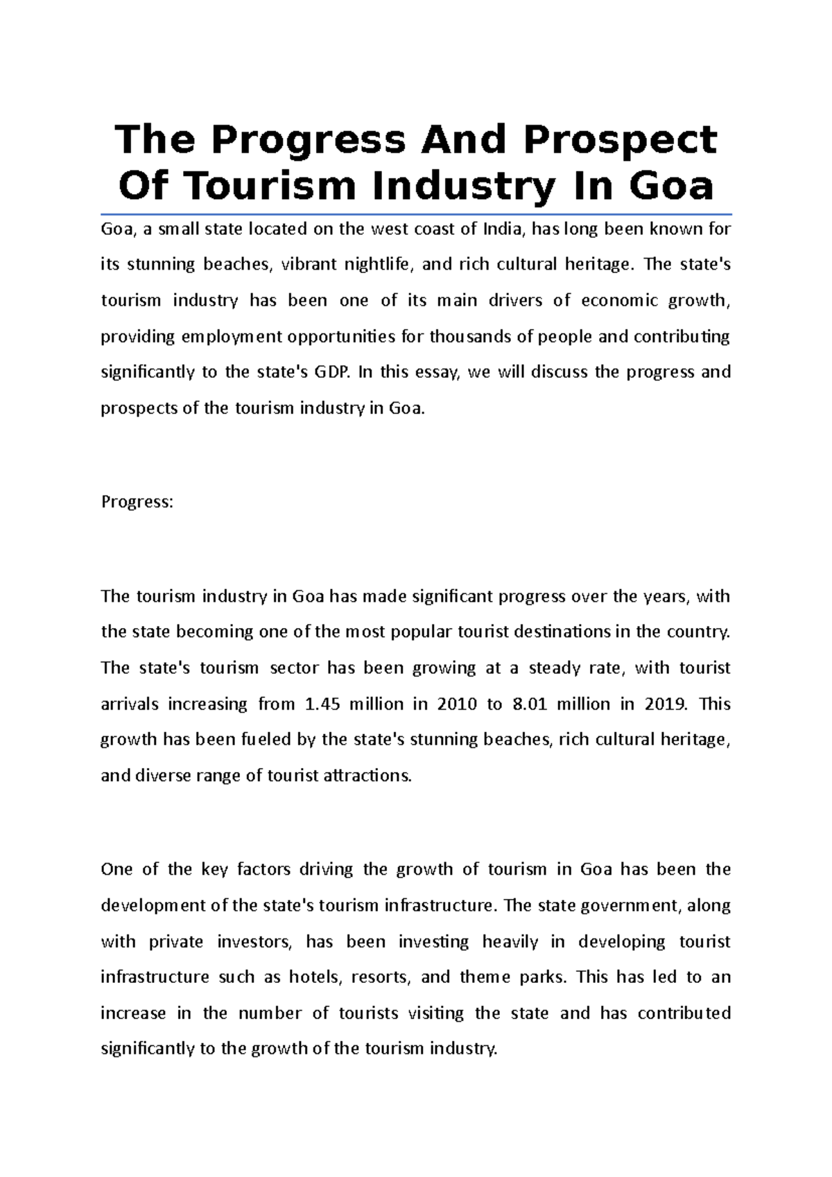 The Progress And Prospect Of Tourism Industry In Goa - The state's ...