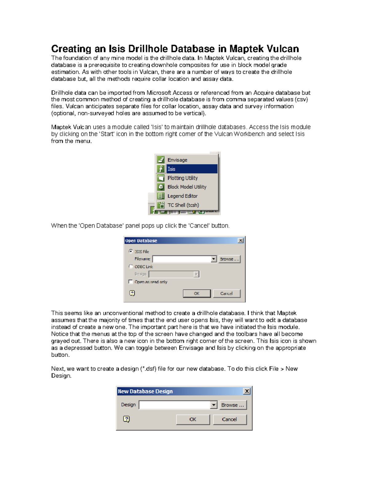 Creacion base de datos - Manual de Vulcan - Creating an Isis Drillhole ...