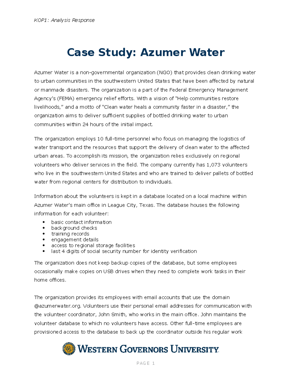 Case Study - just notes - KOP1: Analysis Response Case Study: Azumer ...