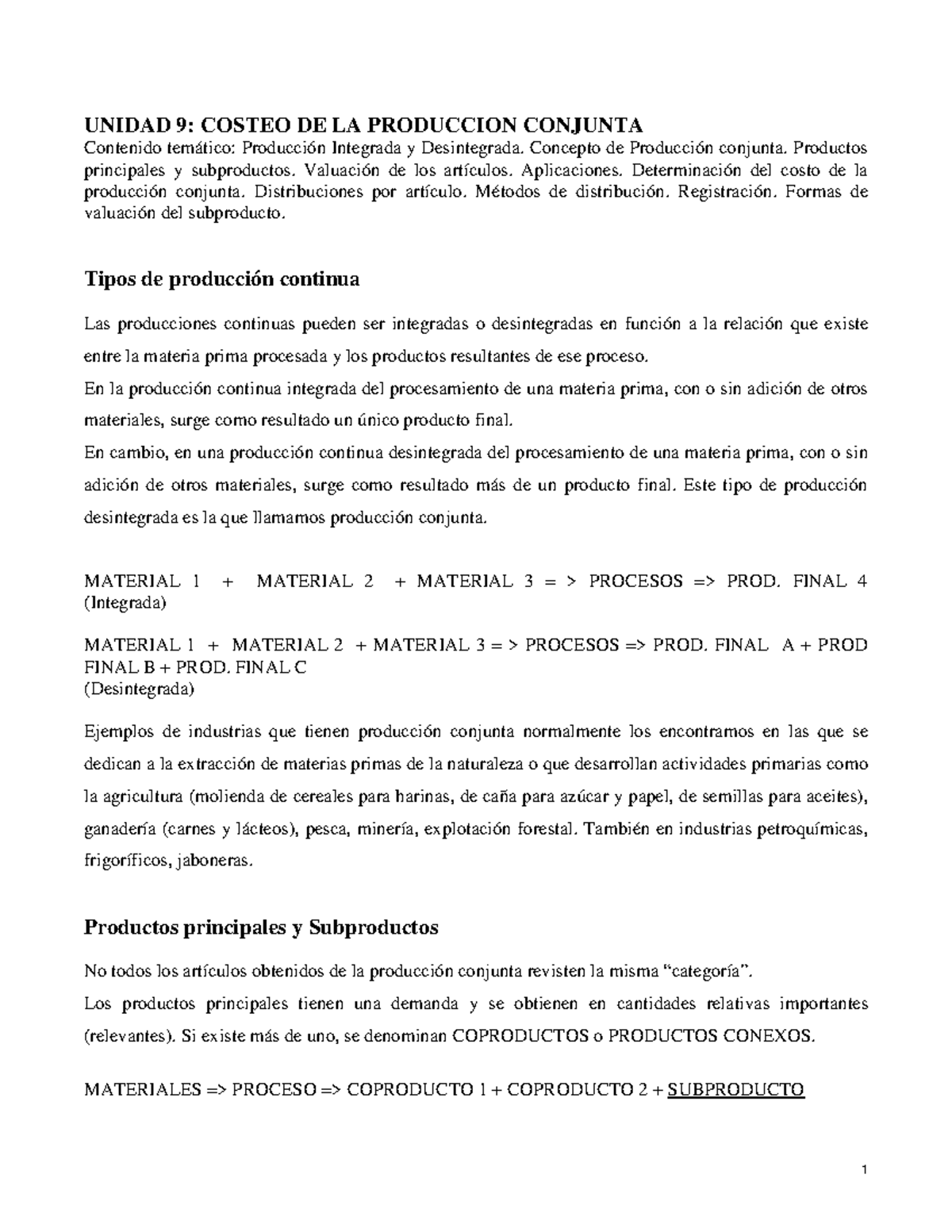 Unidad 9 Produccion Conjunta 1 - Elementos De Costos - UNLaM - Studocu