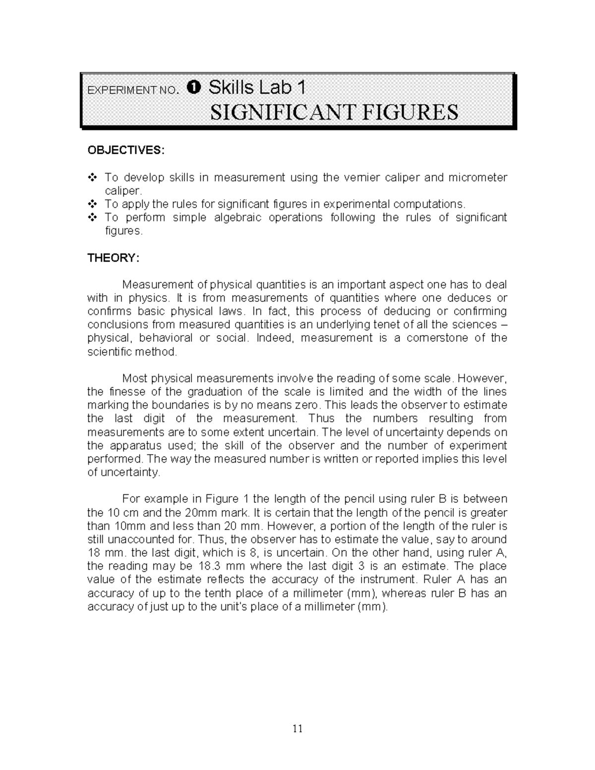 Skills Activity 1 - Significant Figures - EXPERIMENT NO. Skills Lab 1 ...