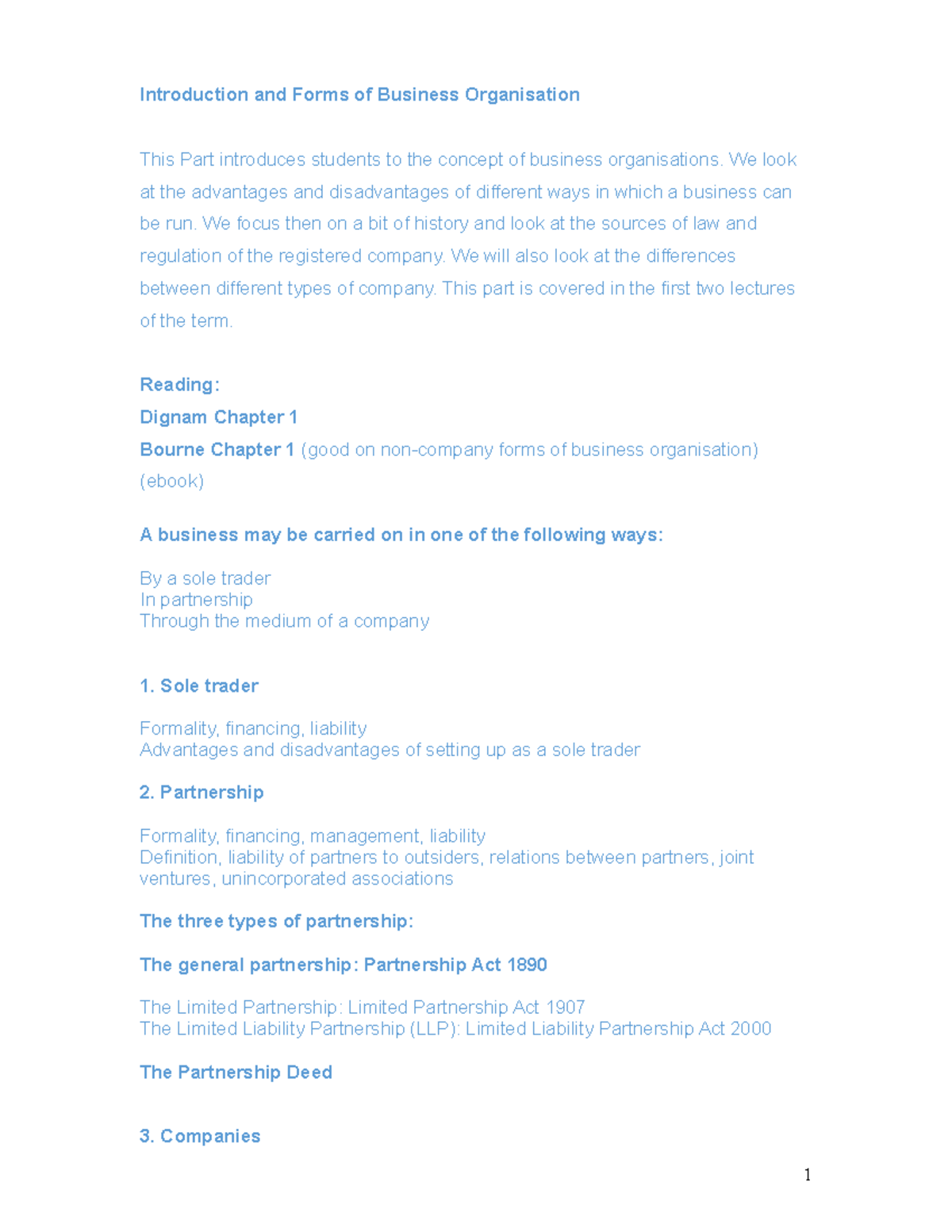 Introduction and Forms of Business Organisation - We look at the ...