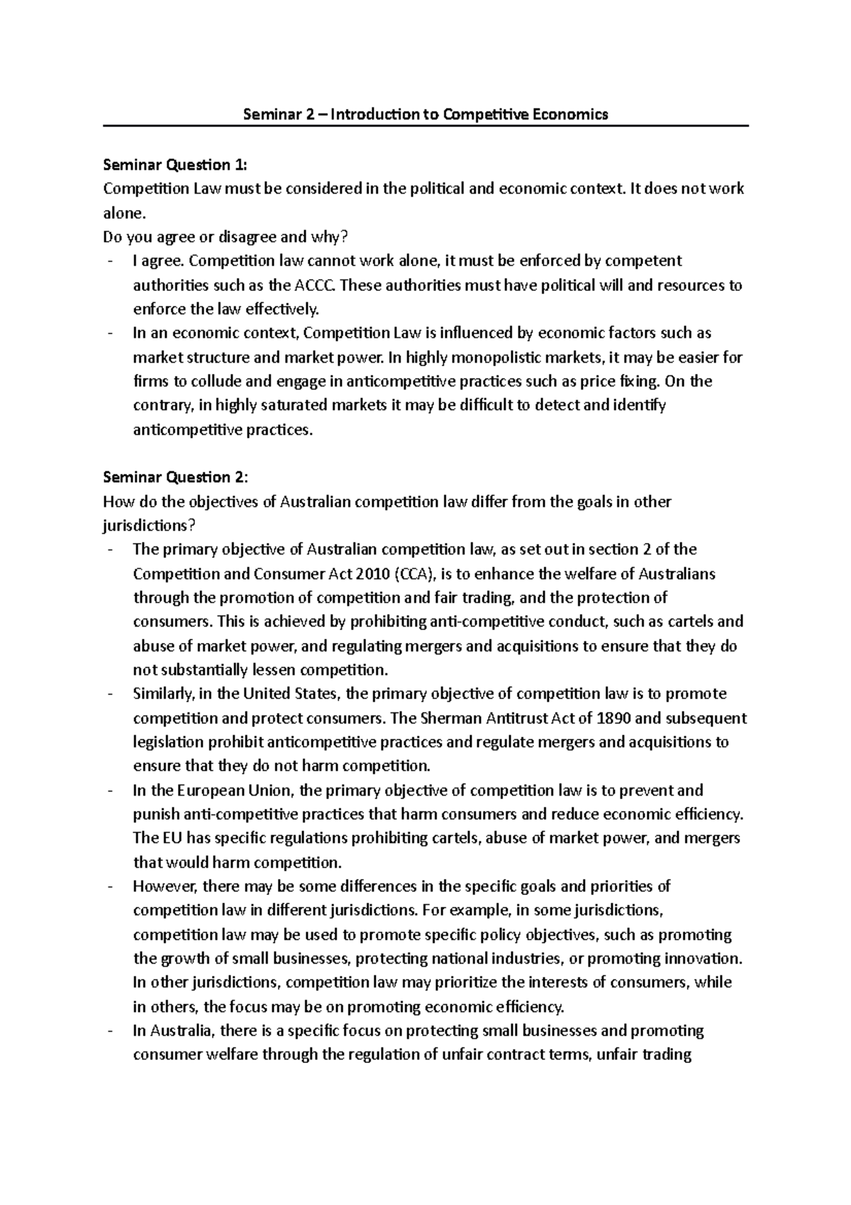 Seminar 2 Introduction to Compeititve Economics - Seminar 2 ...