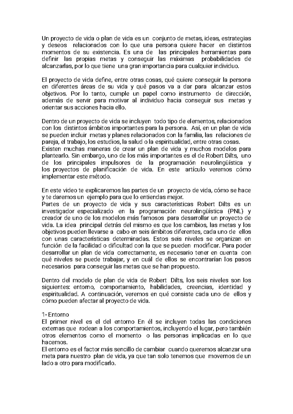 Un Proyecto De Vida O Plan De Vida Es Un Es Una De Las Principales