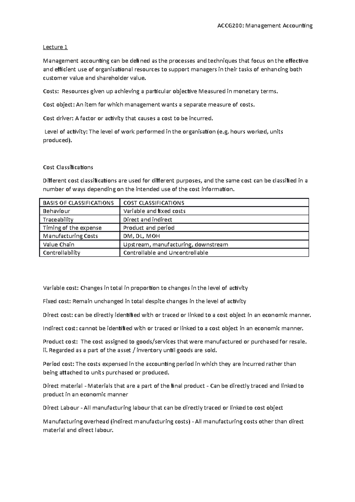 Lecture Notes - Lecture 1 Management accounting can be defined as the ...