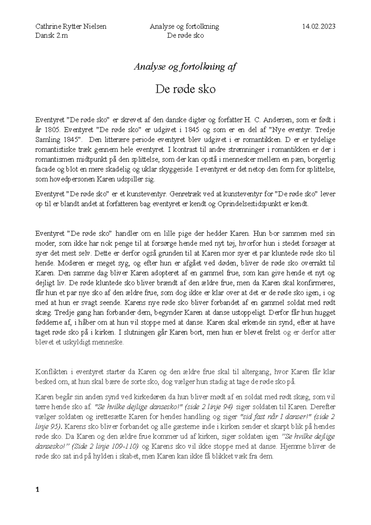 Analyse og fortolkning af De røde sko - Dansk 2 De røde sko Analyse og fortolkning af De røde ...