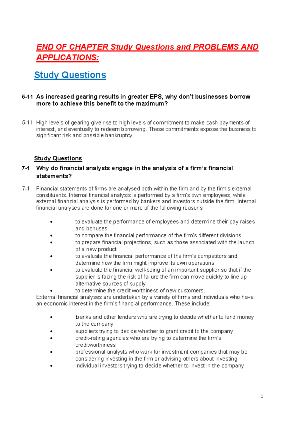Week 7 End of Chapter Problems and Applications - END OF CHAPTER Study ...