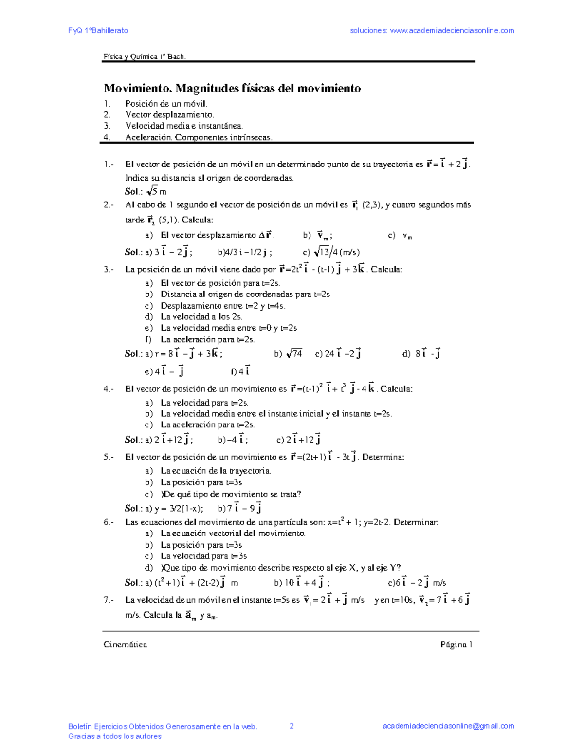 Ejercicios movimiento I - Física y Química 1º Bach. Cinemática Página 1 ...