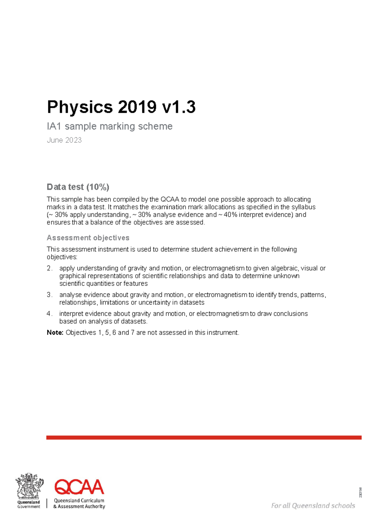 QCAA Physics exam answers 2019 - 230795 Physics 2019 v1. IA1 sample ...