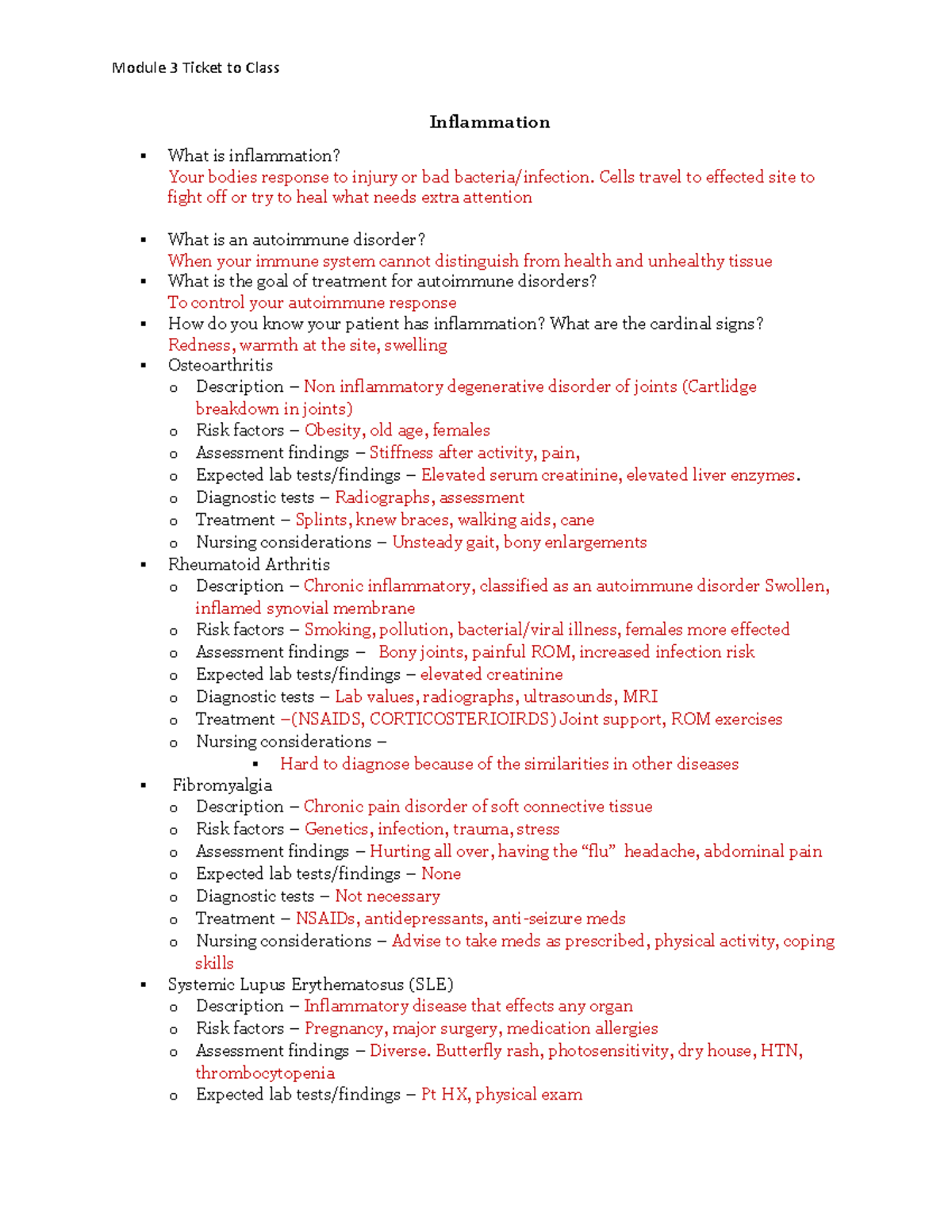 Inflammation Module 3 TTC - Module 3 Ticket to Class Inflammation What ...