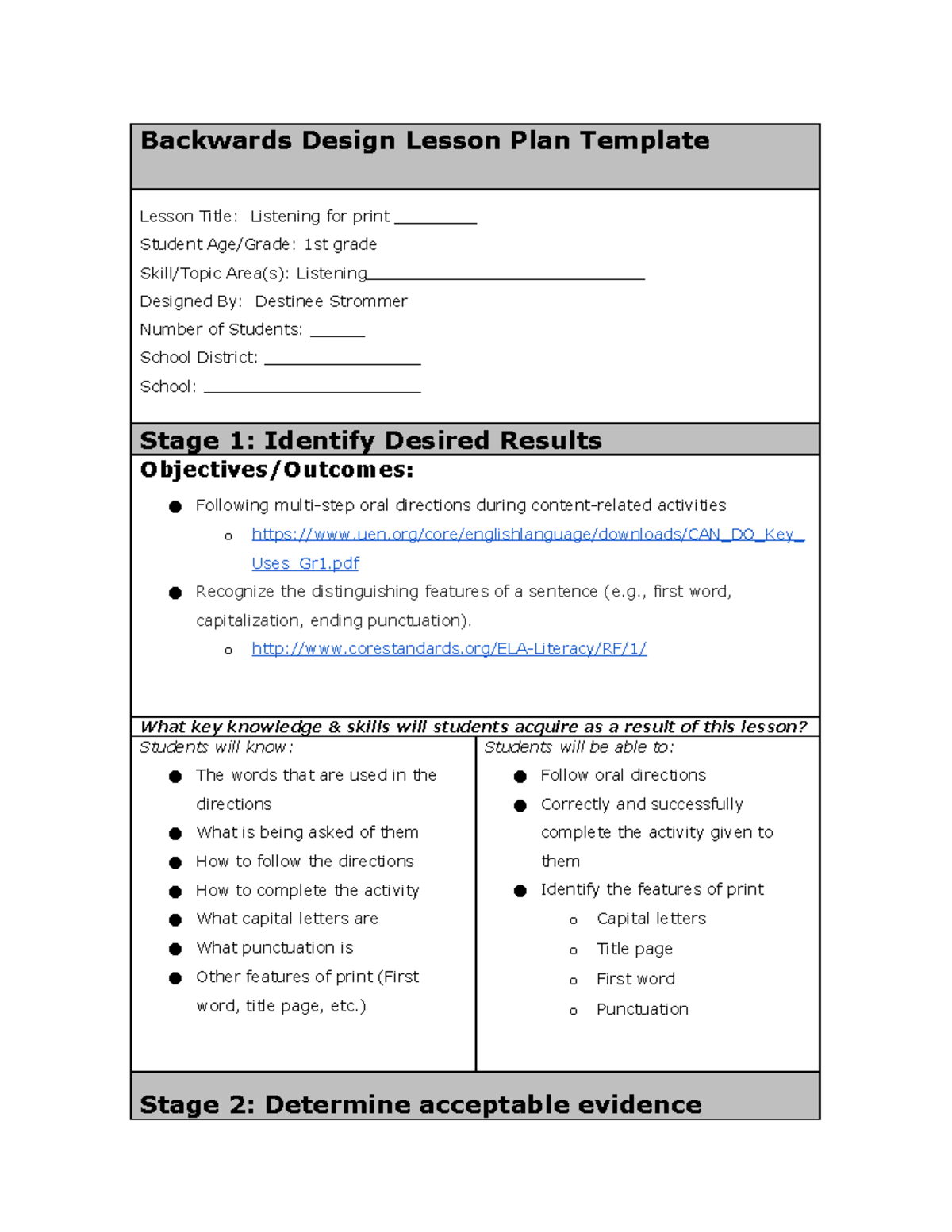 Listening lesson plan - Backwards Design Lesson Plan Template Lesson ...