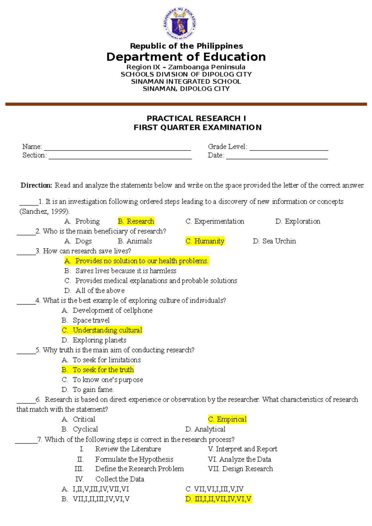 Practical Research - Interesting - Republic of the Philippines ...