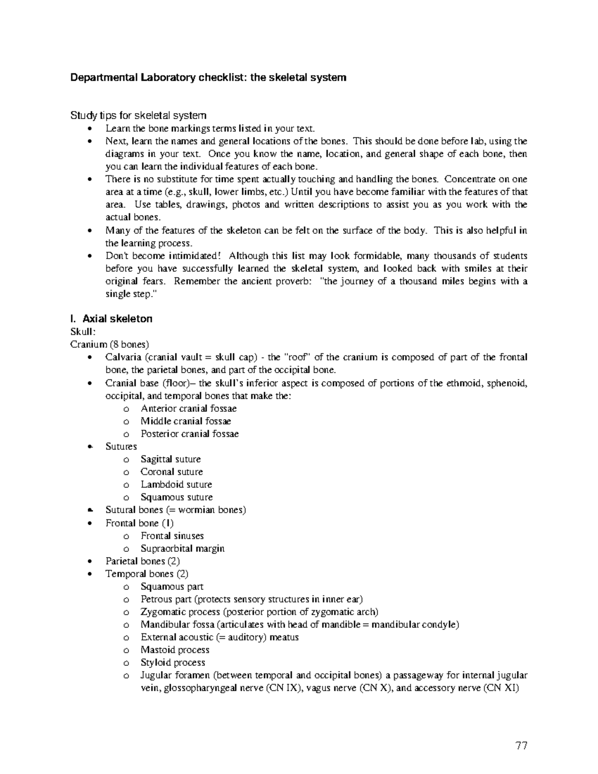 Ap1 laboratory checklist skeletal system - Departmental Laboratory ...