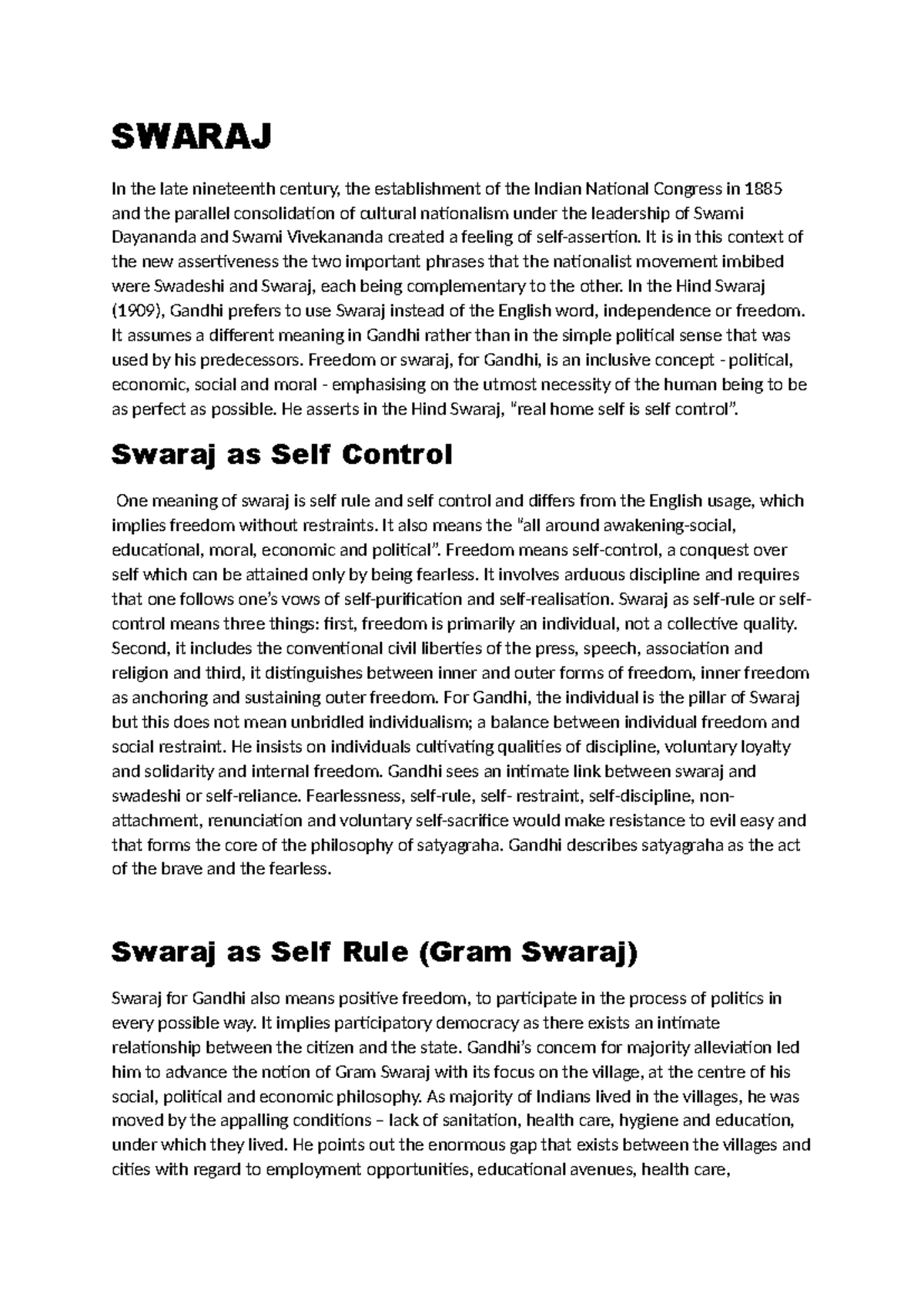 Mahatma gandhi - SWARAJ In the late nineteenth century, the ...