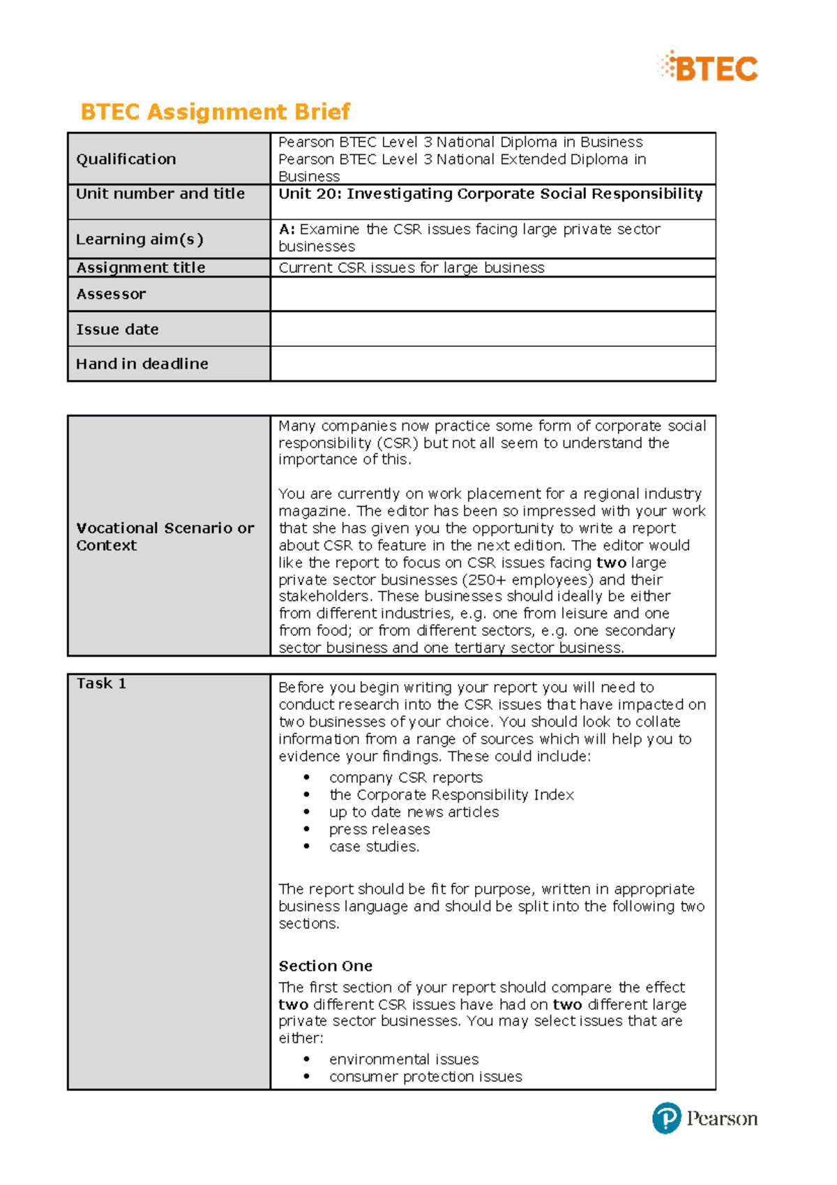 Unit 20 Authorised Assignment Brief for Learning aim A Investigating ...