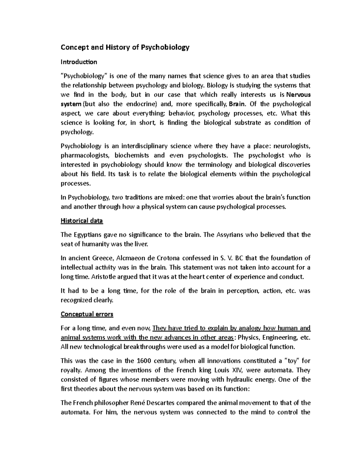 Concept and History of Psychobiology - Concept and History of ...