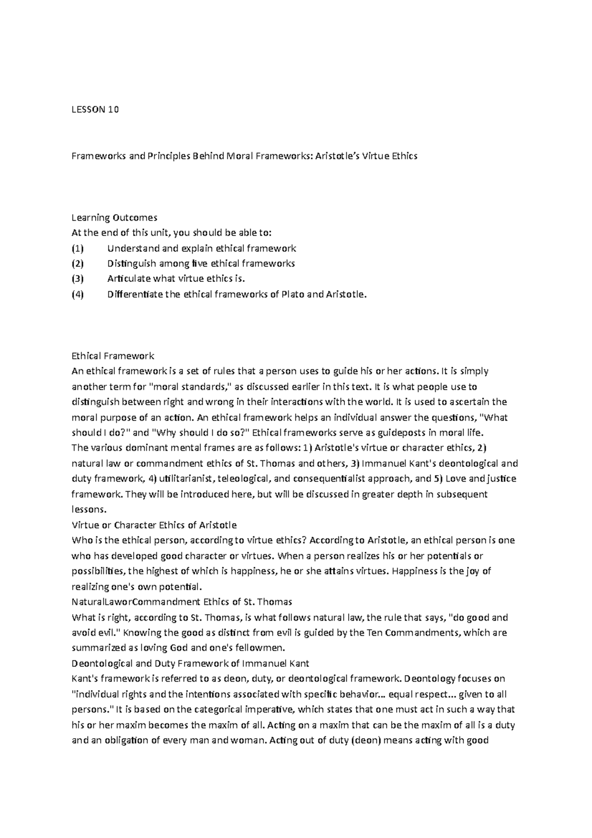 Ethics Lesson 10 Frameworks and Principles Behind Moral Frameworks ...
