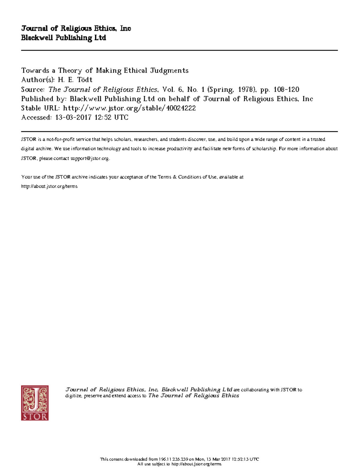 Addendum 1 Todt moral judgements - Journal of Religious Ethics, Inc ...