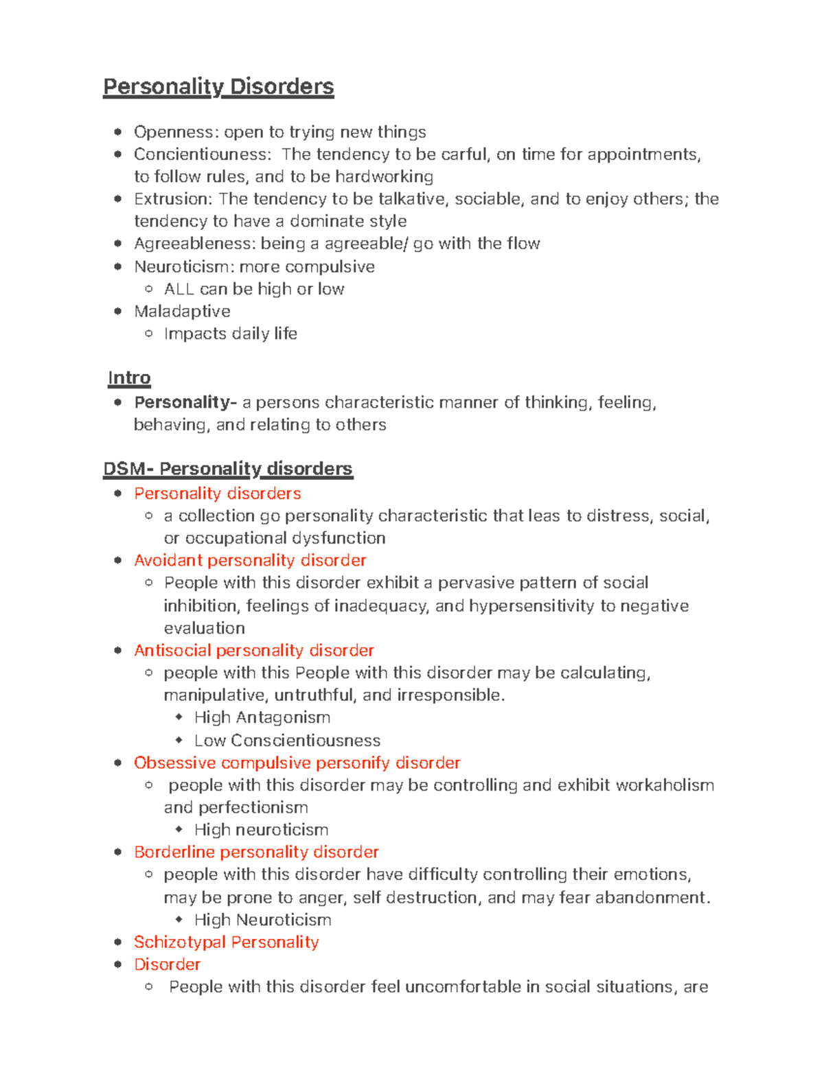 Personality Disorders - Personality Disorders - Studocu