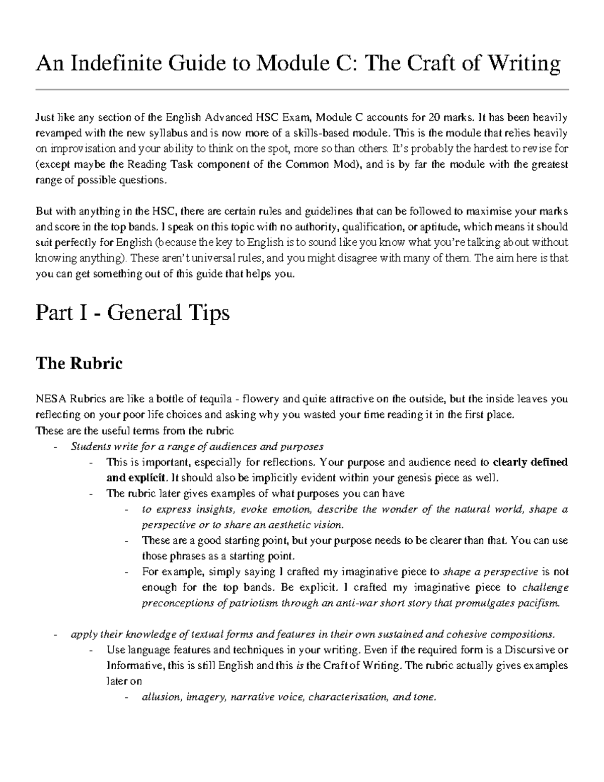 An Indefinite Guide to Module C The Craft of Writing - It has been ...