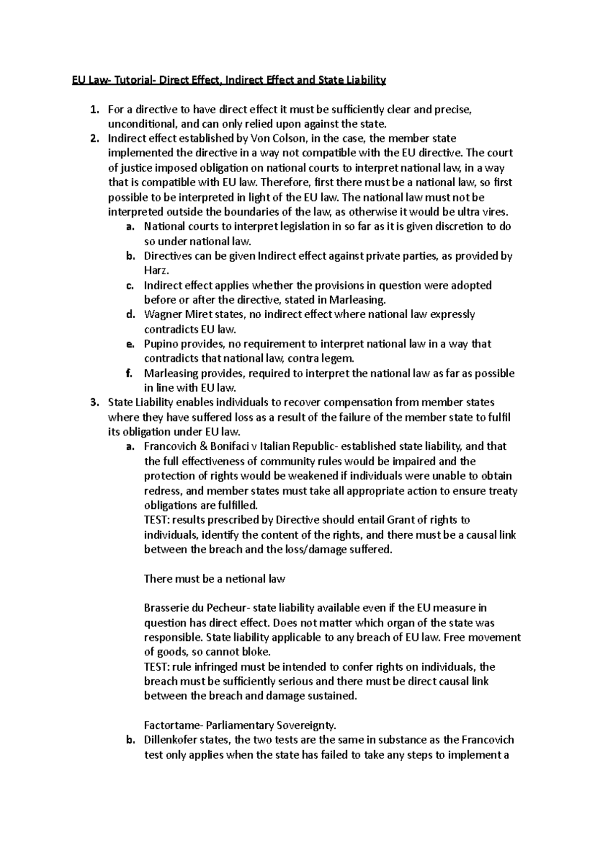 2 Tut Indirect And State Liability Eu Law Tutorial Direct Effect Indirect Effect And State