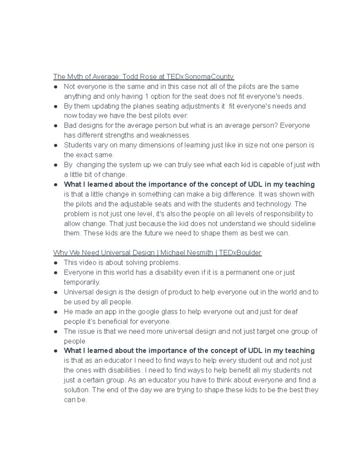 UDL Ted talk - Assignment 5 - The Myth of Average: Todd Rose at ...