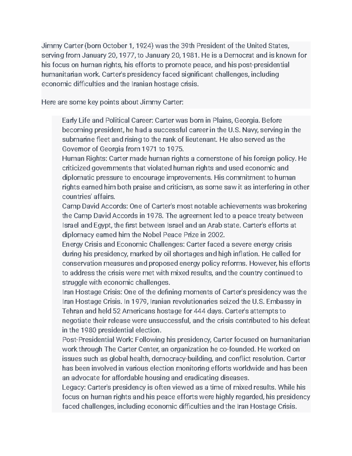 Jimmy Carter - He is a Democrat and is known for his focus on human ...