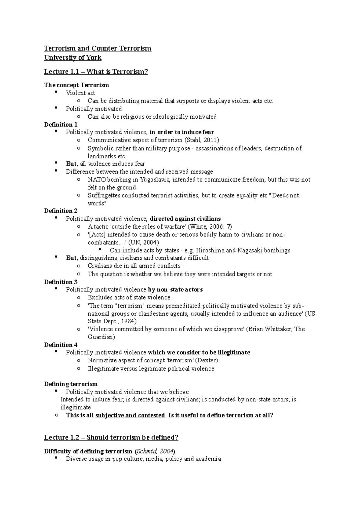 Terrorism and Counter-Terrorism Notes - Terrorism and Counter-Terrorism ...