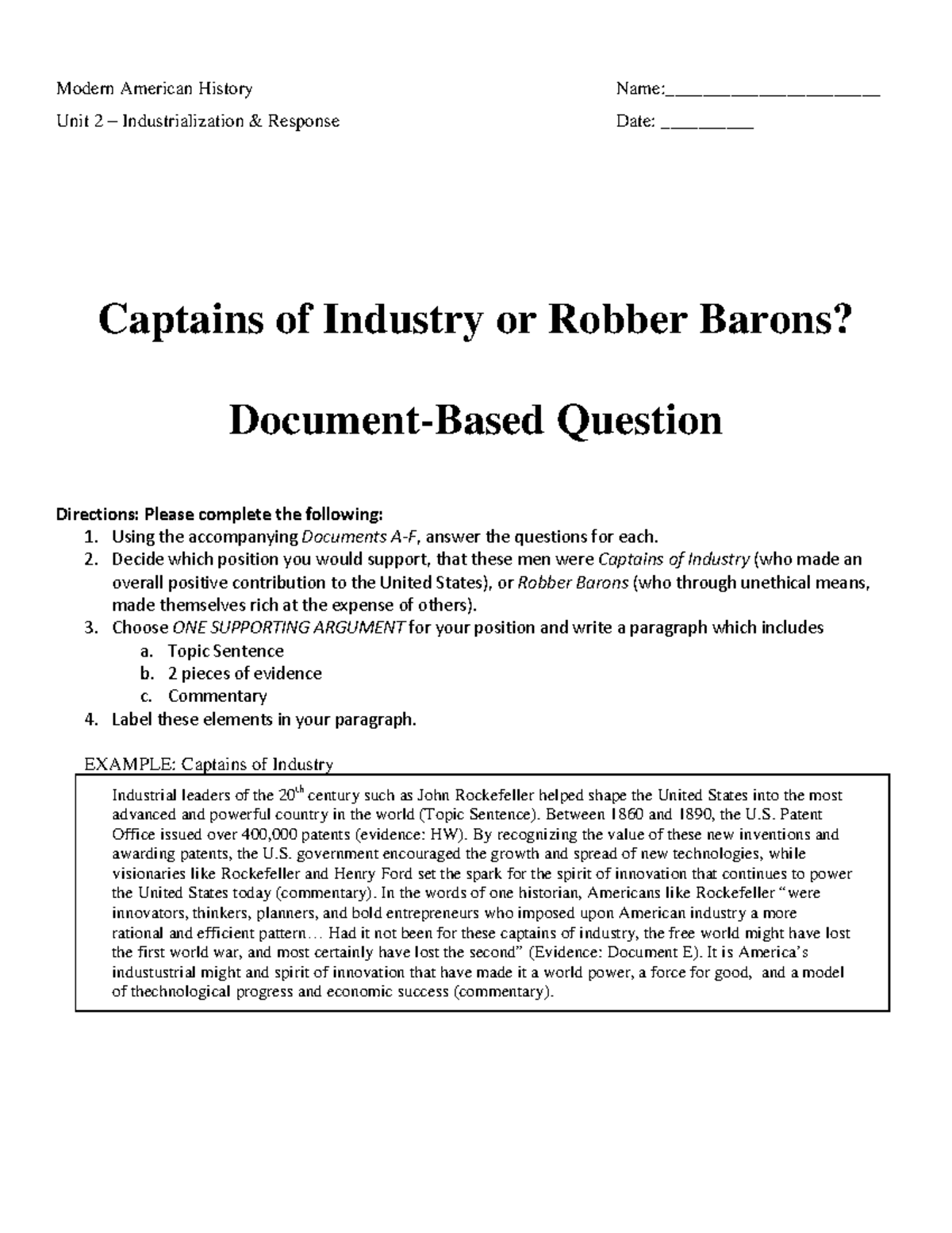 Captains of industy dbq done - Modern American History Name ...
