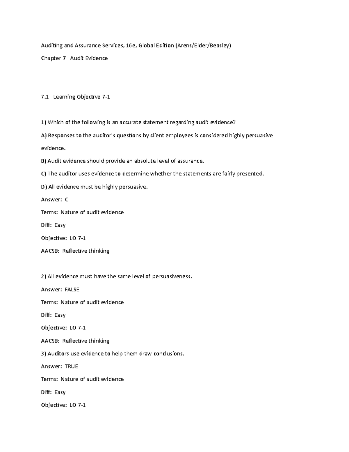 Internal control CH7 A&Q - Auditing and Assurance Services, 16e, Global ...