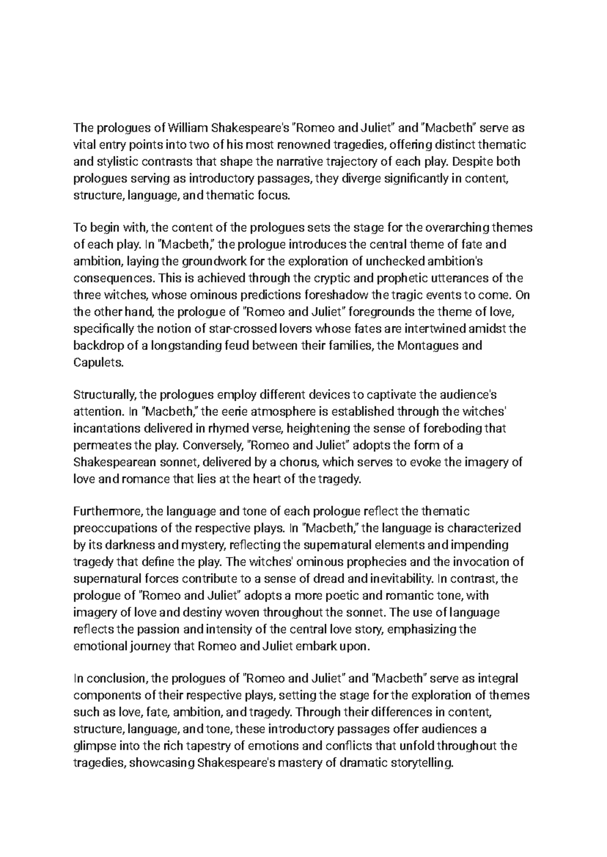 The prologues of William Shakespeare's Romeo and Juliet and Macbeth ...