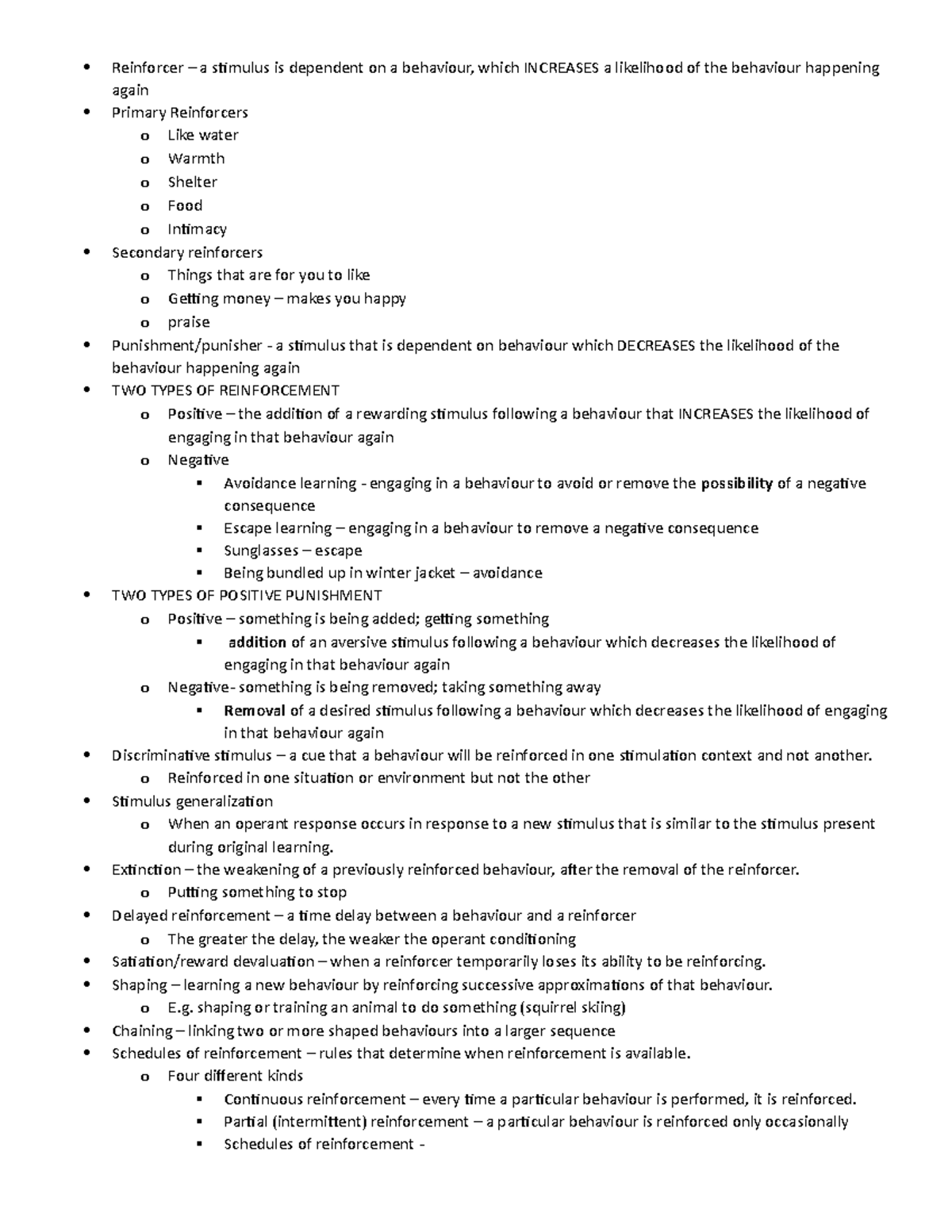Chapter 6 - in class notes - Reinforcer – a stimulus is dependent on a ...