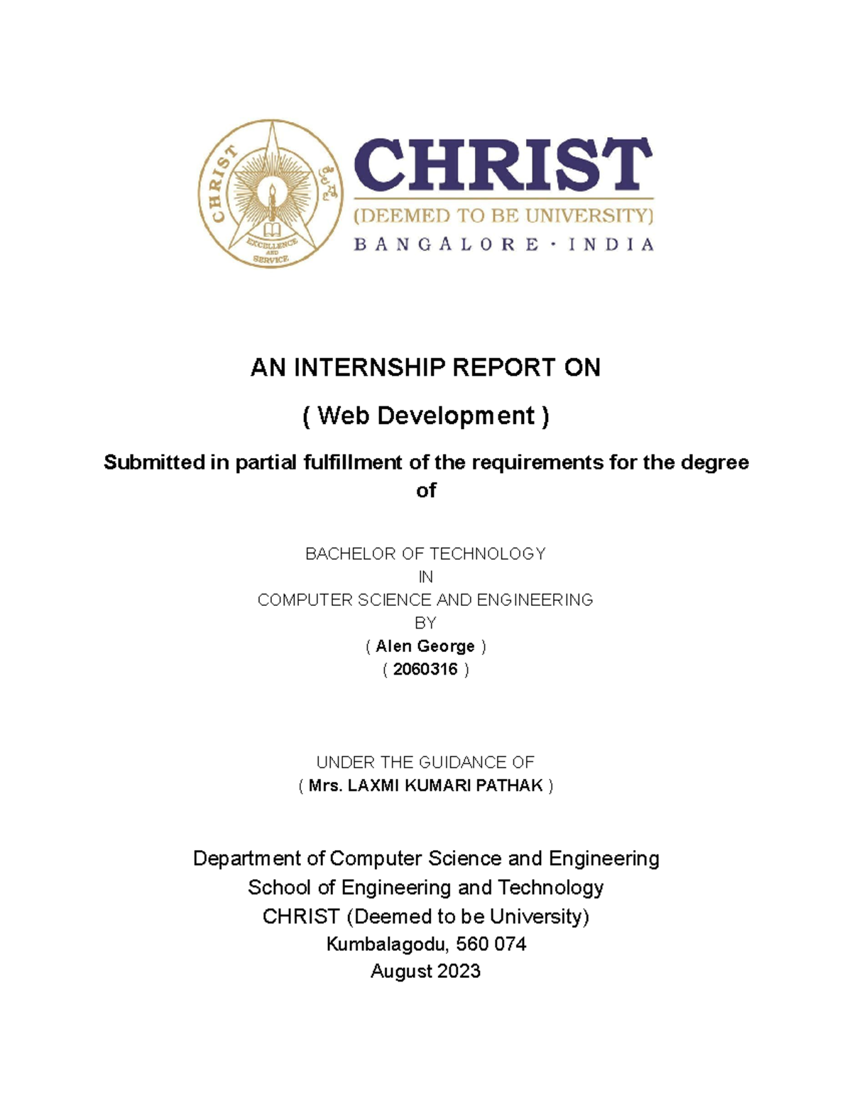 Intership Report - 2023 fi NAL 3 - AN INTERNSHIP REPORT ON ( Web ...