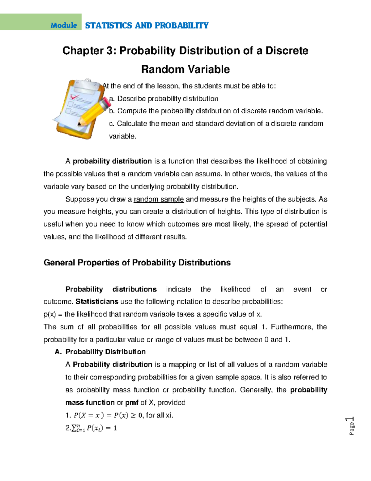 Chapter 3 Probability Distributions - STATISTICS AND PROBABILITY 1 ...