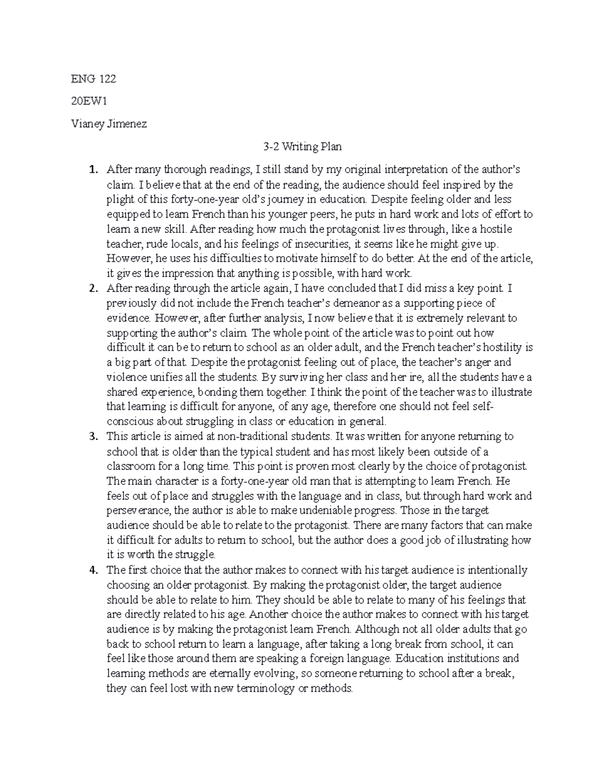 3.2 Writing Plan - assignment - ENG 122 20EW Vianey Jimenez 3-2 Writing ...