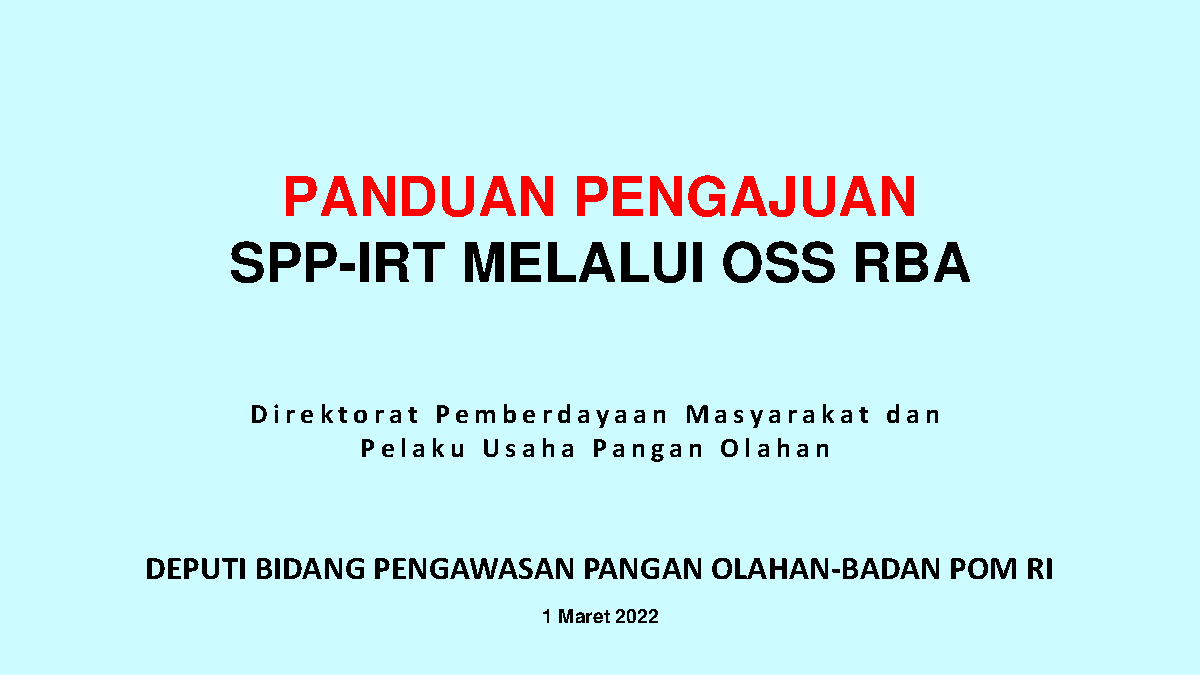 Panduan Pengajuan SPP IRT OSS RBA - PANDUAN PENGAJUAN SPP-IRT MELALUI OSS RBA DEPUTI BIDANG ...