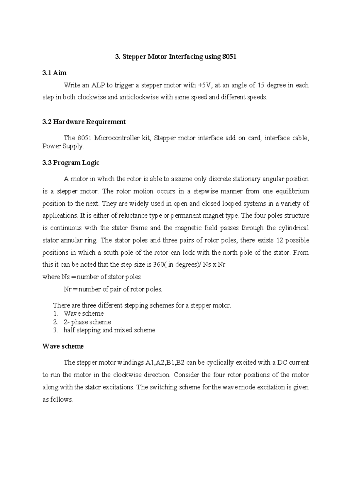 L3. Stepper Motor 8051 - exp 3 - Stepper Motor Interfacing using 8051 3 Aim Write an ALP to ...