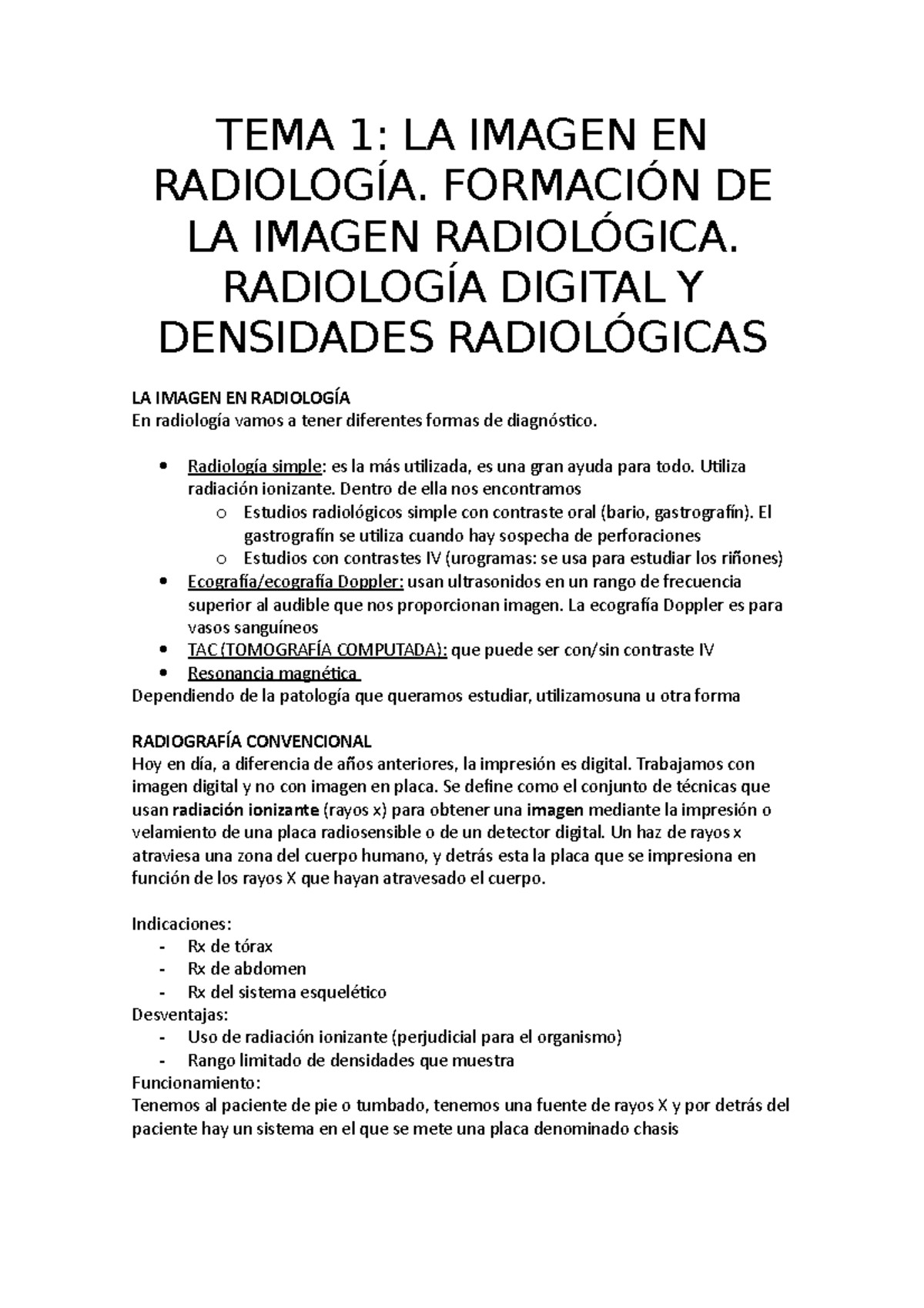 TEMA 1 - 2 - 3 Dx por imagen - TEMA 1: LA IMAGEN EN RADIOLOGÍA ...