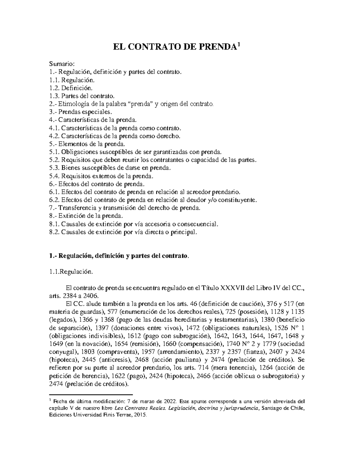 Contrato de Prenda 2012 03 06 - EL CONTRATO DE PRENDA 1 Sumario: 1 ...