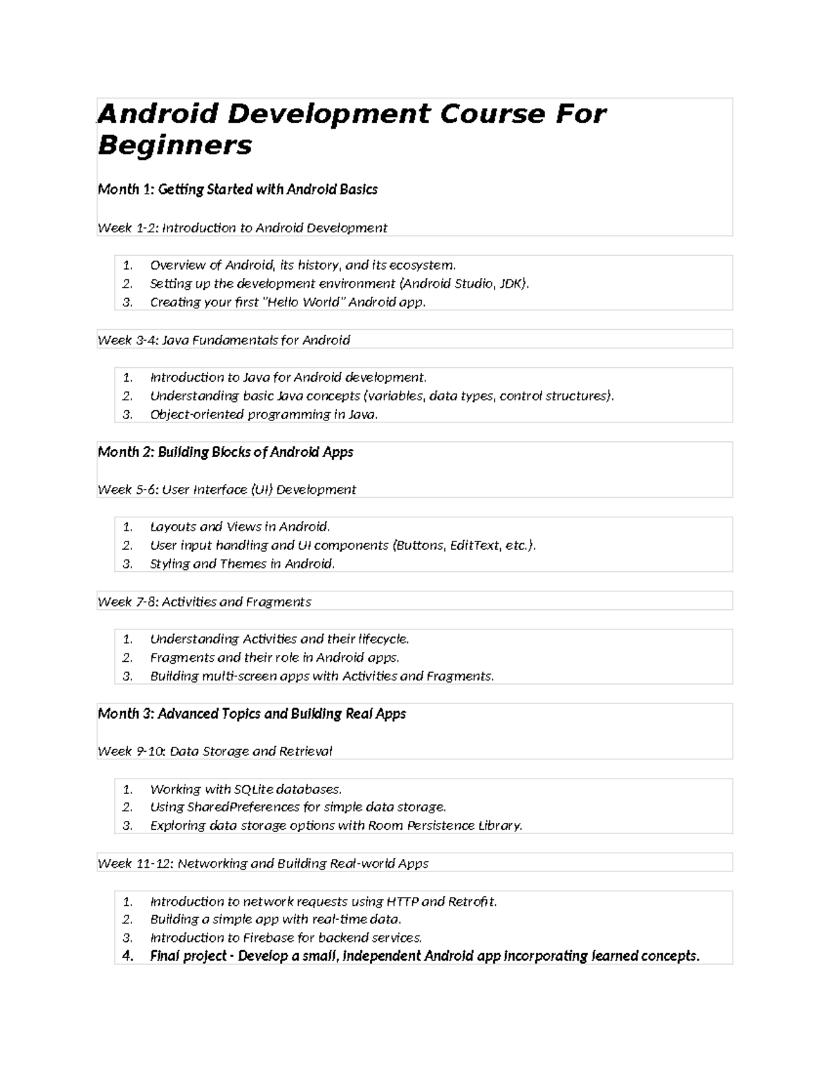 Android Development Course For Beginners And Expert Course Outlines Android Development Course